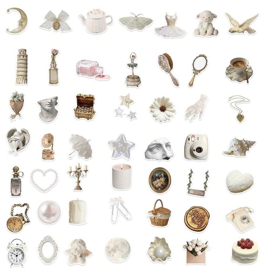 50PCS White Aesthetics Stickers Vinyl Waterproof Stickers Scrapbook ...