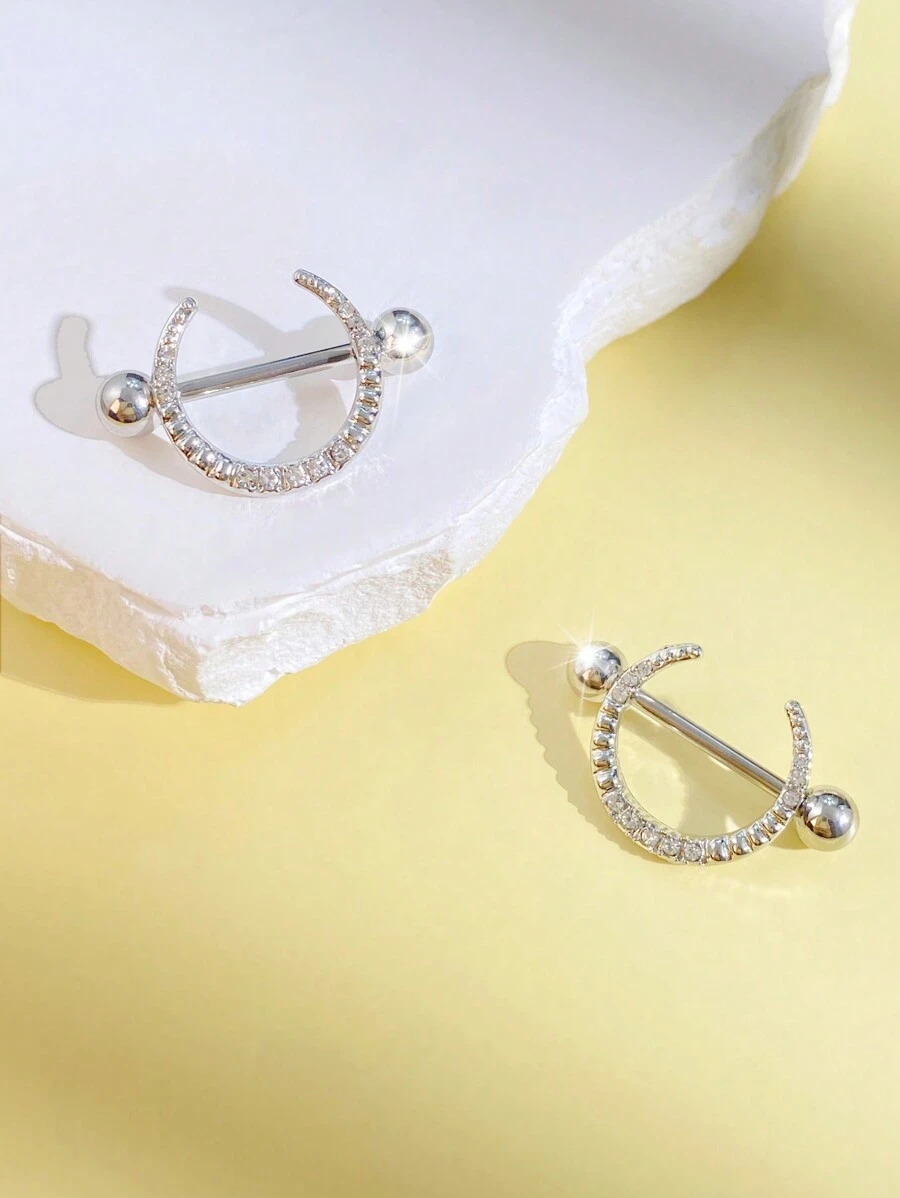 Simple Women's Nipple Ring Personality Meniscus U-Shaped Design Nipple Nail Set 100 Mesh Red ...