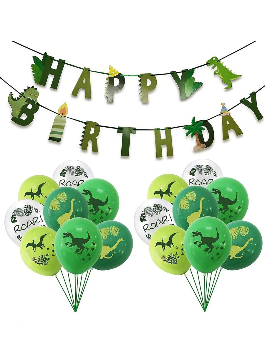 16pcs Dinosaur Birthday Party Balloons And Birthday Banner Kit For Dino ...