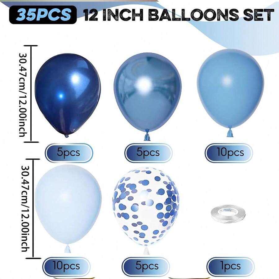 Blue Balloons Set, 30.48 Cm Metallic Blue Balloons, Light Blue Latex ...