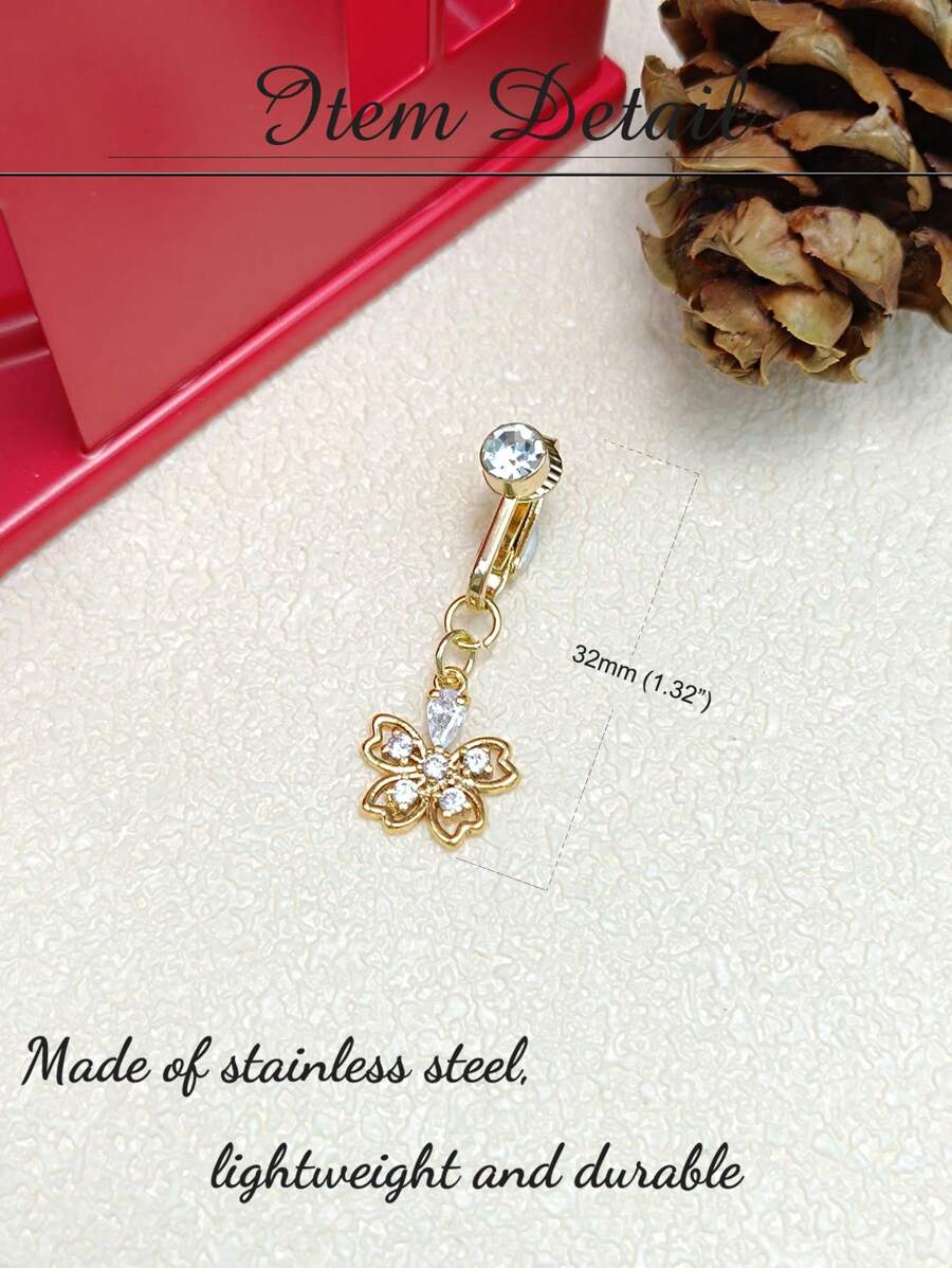 1 Piece Stainless Steel Fake Belly Button Ring Clip On Navel Piercing ...