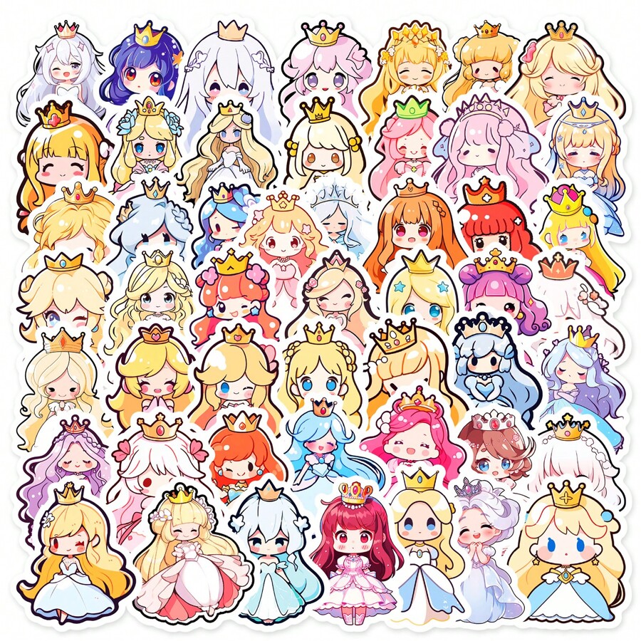 50pcs Cute Princess Stickers Pack, Cartoon Kawaii Princess Waterproof ...