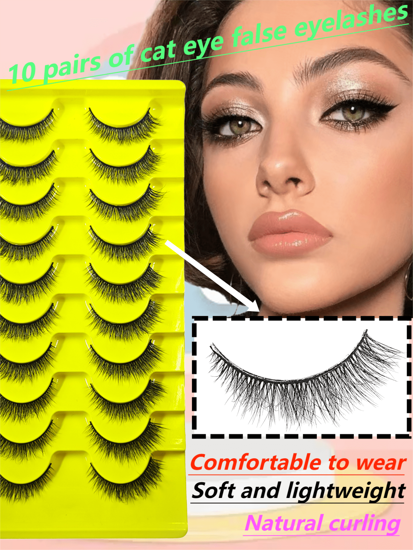 10 Pairs Of Cat Eyelashes, Elongated And Naturally Curled At The Tail ... 10 Pairs Of Cat Eyelashes, Elongated And Naturally Curled At The Tail ...