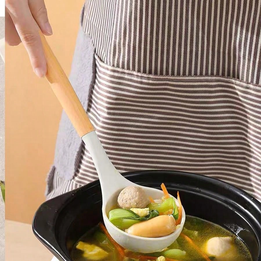 6pcs/Set Heat Resistant Silicone Kitchen Utensils With White Soup Spoon ...