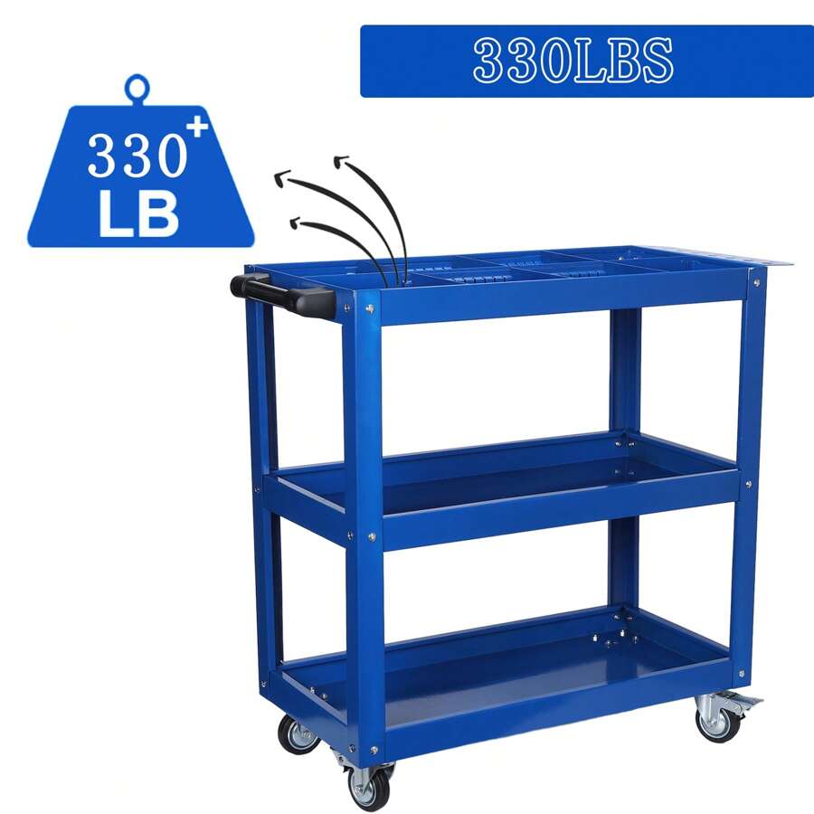 3 Tier Large Capacity Tool Cart, 330 Lbs Tool Trolley With Adjustable ...