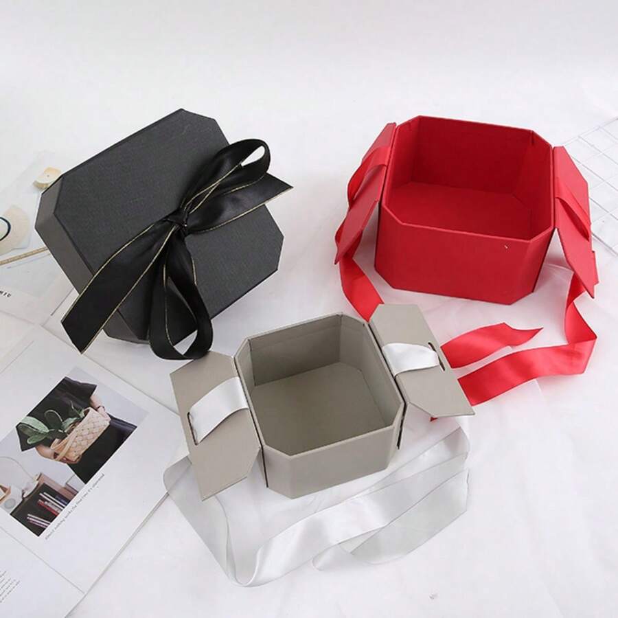 Ribbon Gift Box, Square Shape, Birthday Or Wedding Decorative Paper Box ...