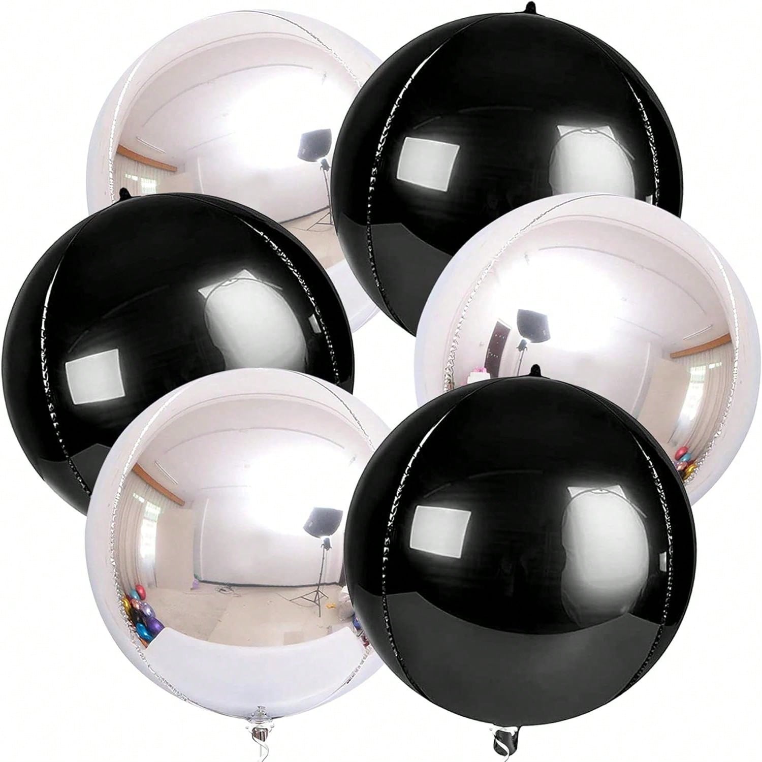 Giant Metal Black And White Balloons -55.88 Cm, 6 Packs | Round 4D ...