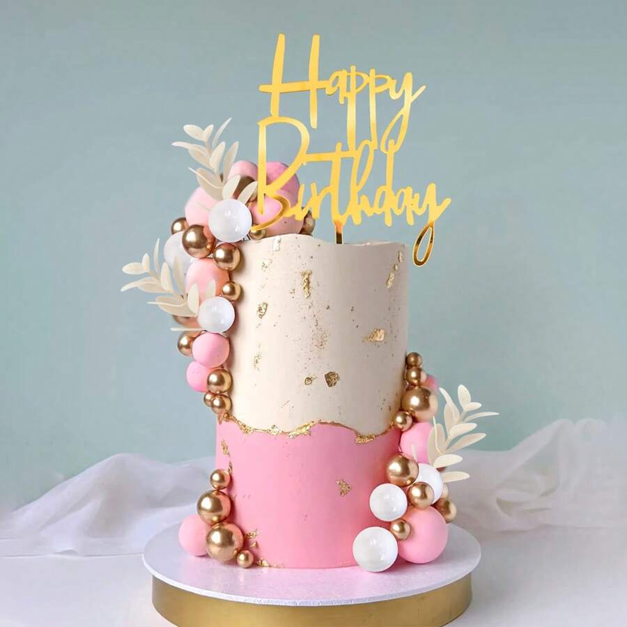 50 Pcs Pink Balls Cake Topper Boho Grass Cake Topper Pink White Gold ...