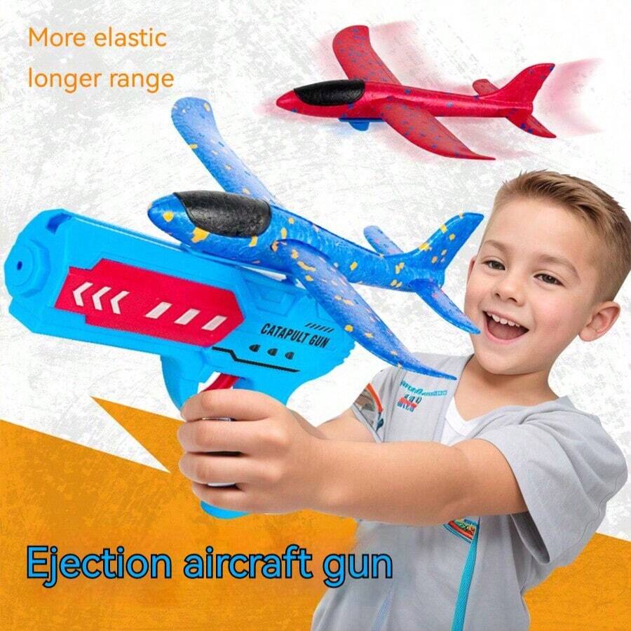 1set Random Color Foam Airplane With Slingshot, Kite Gun For Kids ...