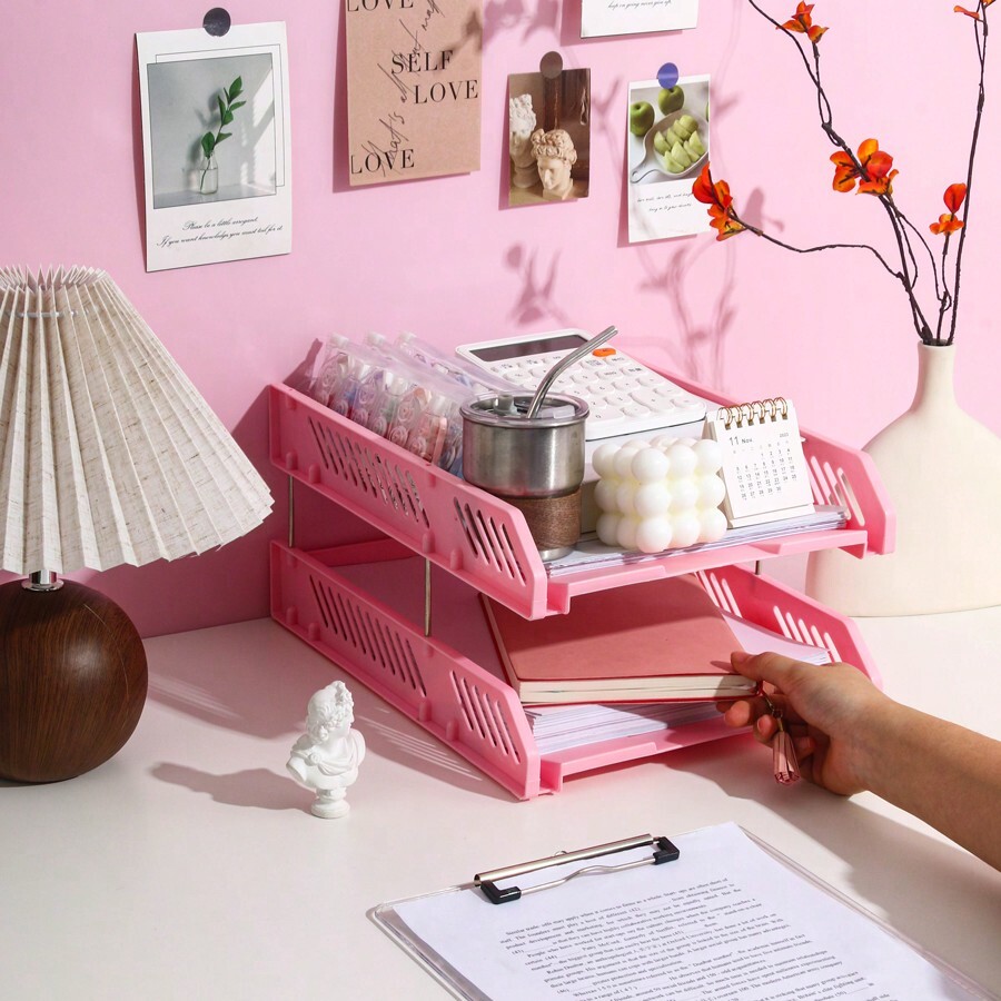 2-Tier Plastic Horizontal Document Tray File Holder Office Organizer ...