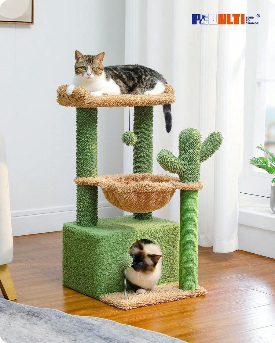 PEQULTI Cactus Cat Tree, 33'' Cat Tower For Indoor Cats With Large Cat ...
