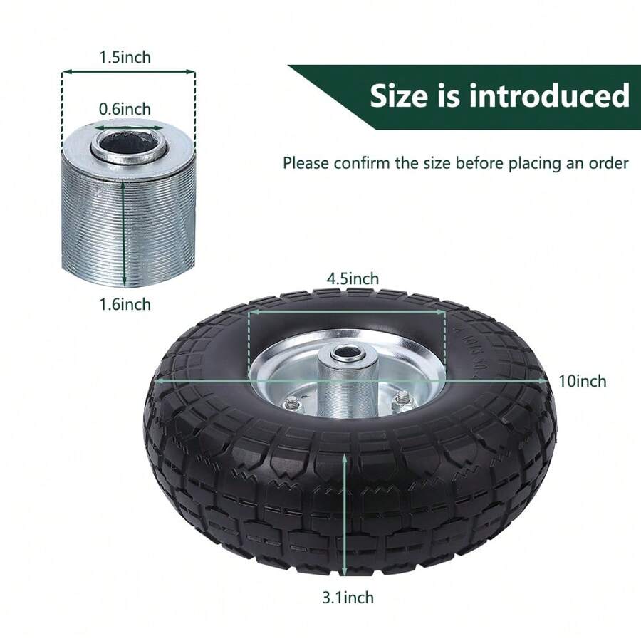 10 Inch Solid Rubber Tires With 5/8" Bearings, 4.10/3.50-4 Air Less ...