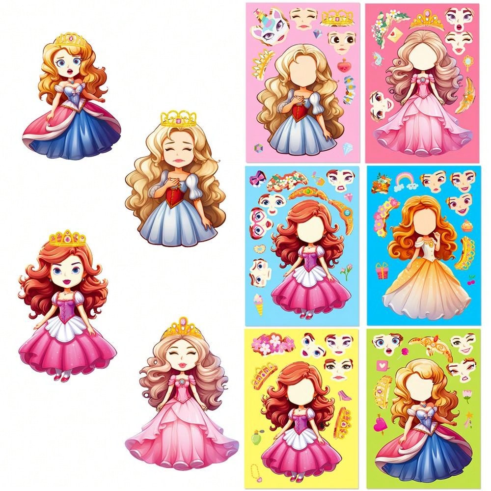 1pack 6 Sheets Princess Face Swap Stickers, Cartoon Cute Princess ...