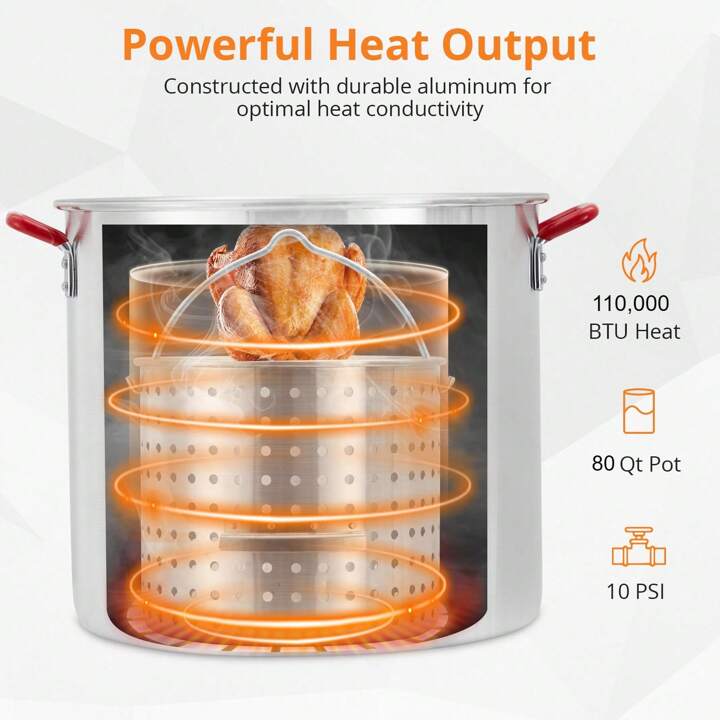 80 Qt Seafood Boil Pot, Aluminum Crawfish Boiler With Steam/Boil Basket ...