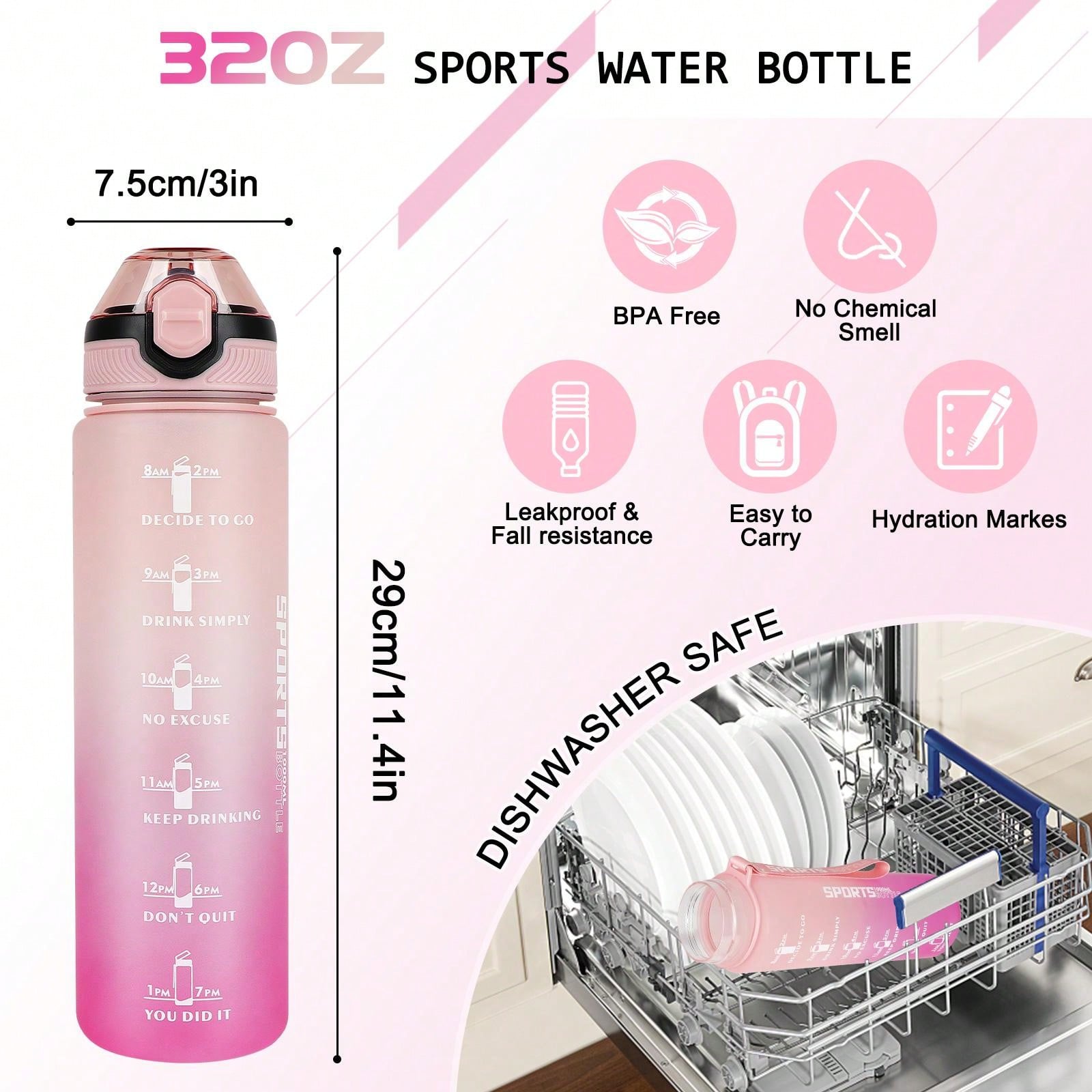 AOHAN 1pc Water Bottles 1L Sport Drinking Bottle With Straw, Dishwasher Safe Lock Cover ...
