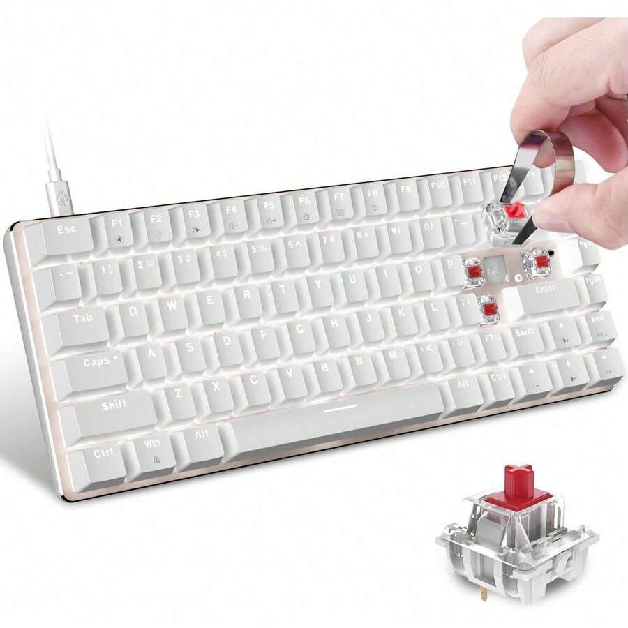 Game Keyboard, Wired Mechanical Keyboard With Clicky Red Switch, White ...