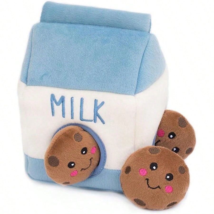 Milk Box Shaped Dog Plush Toy, Squeaky Dog Hide And Seek Puzzle Toy ...