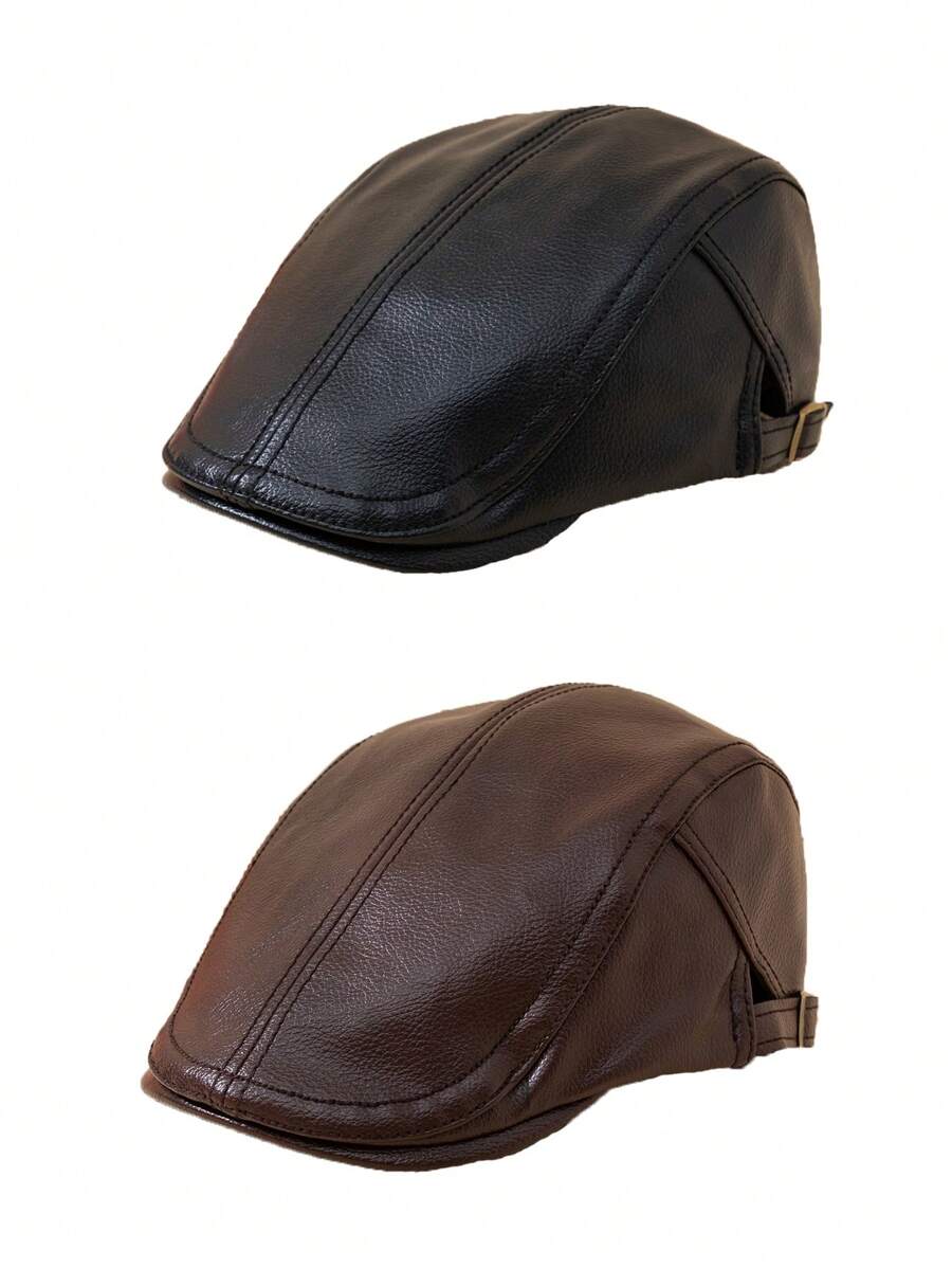 1pc Men's Pu Leather & Plush Warm Adjustable Vintage Forward Hat ...