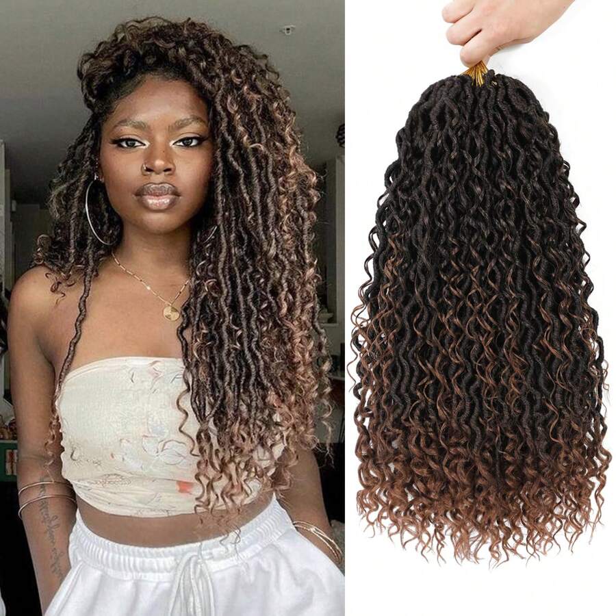 1 Pack Soft Curly Faux Locs Crochet Hair, 24Inch Black&Gold Goddess ...