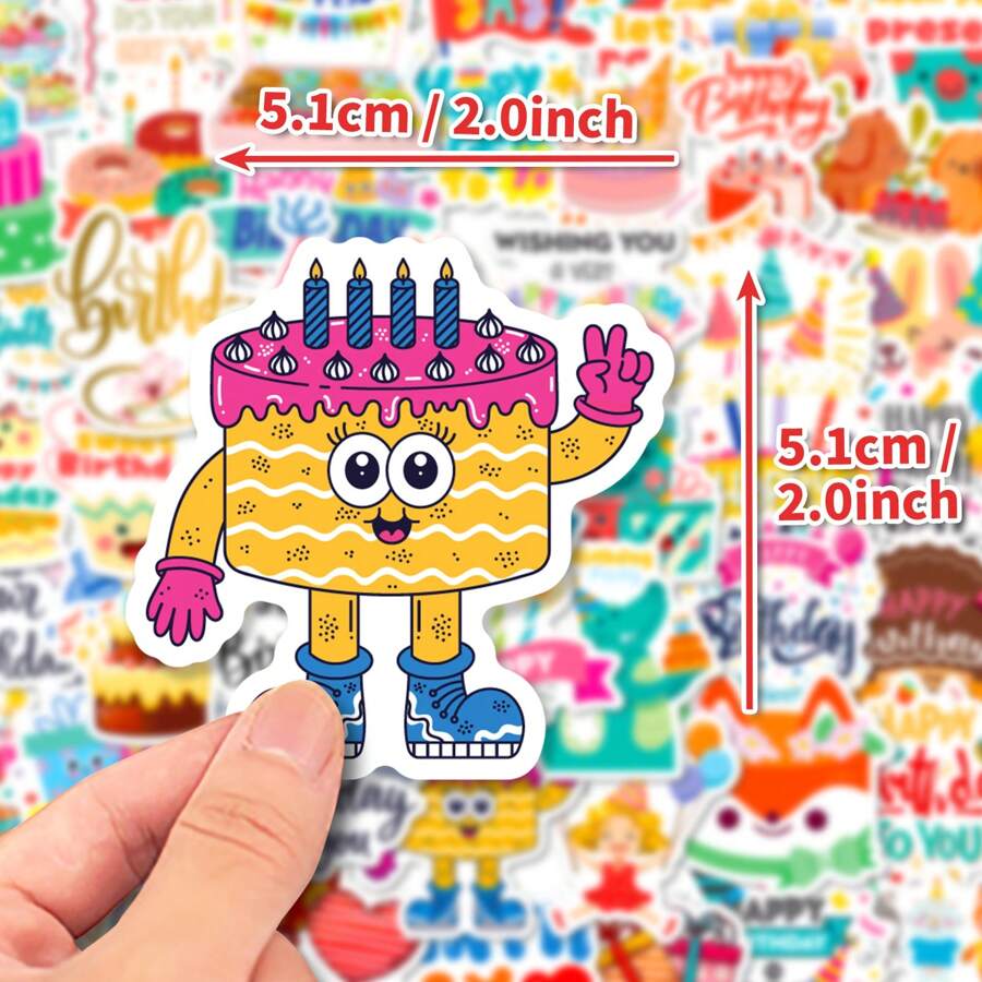 100pcs Birthday Stickers Pack, Cute Birthday Cake Vinyl Waterproof ...