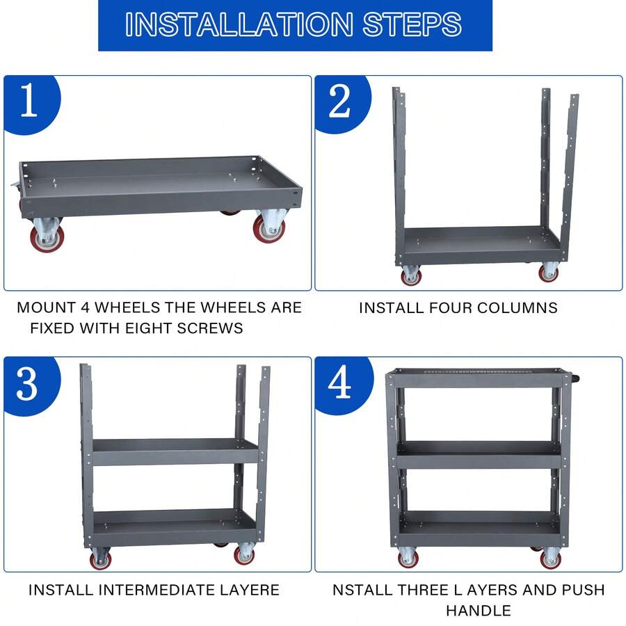 3 Tier Large Capacity Tool Cart, 660 Lbs Tool Trolley With Adjustable ...