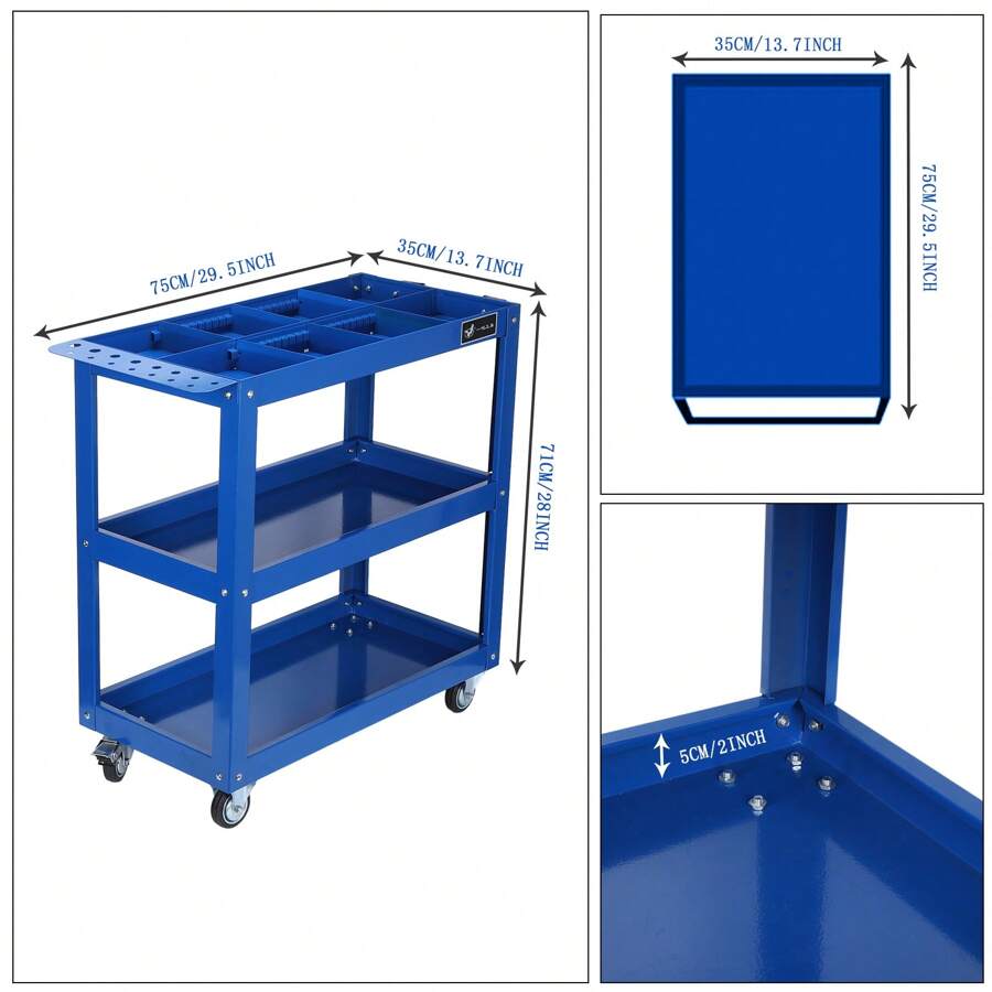 3 Tier Large Capacity Tool Cart, 330 Lbs Tool Trolley With Adjustable ...