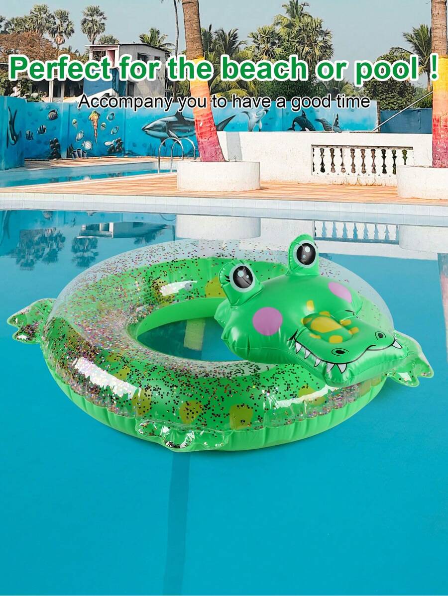 1pc Inflatable Crocodile-Shaped Glitter Swim Ring, Thickened Seat Ring ...