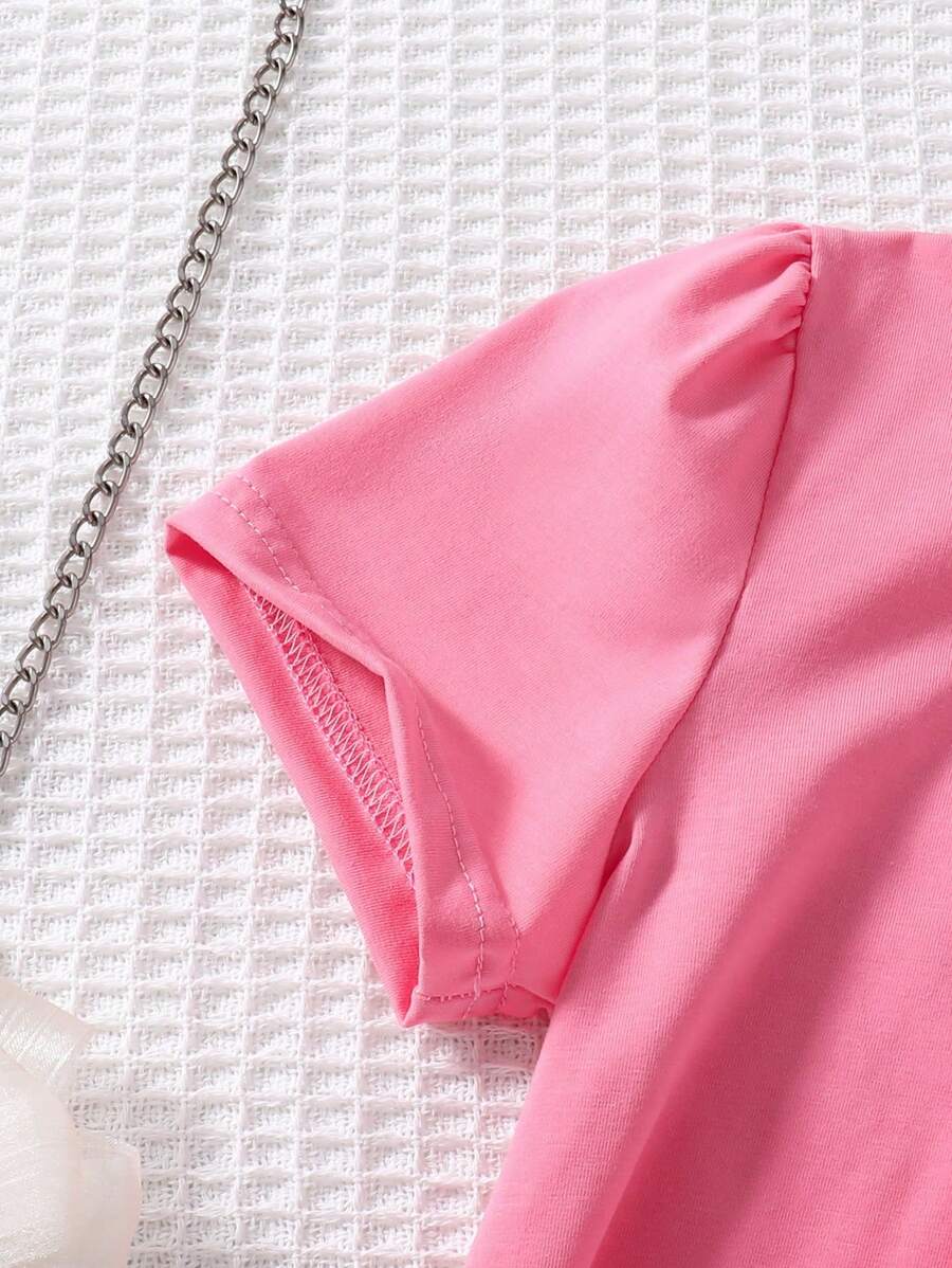 Young Girls Letter Pattern Short Sleeve T Shirt And Bell Bottomed