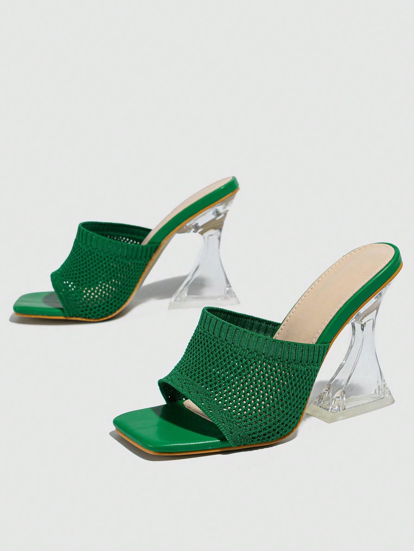 Women's High Heel Mules With Transparent Heels And Square Toe For ...