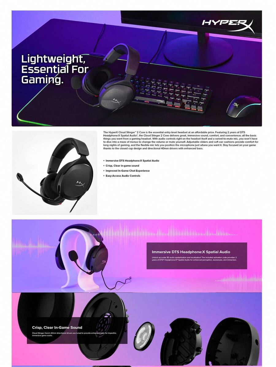 HyperX HyperX Cloud Stinger 2 Core PS Gaming Headset DTS Efekty ...