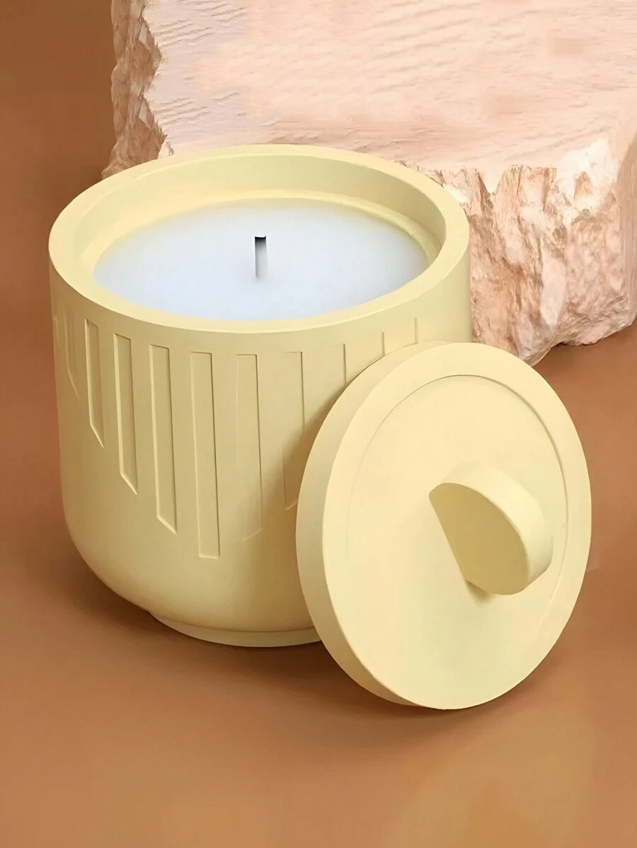 Diy Triangle Striped Round Column Candle Jar Cement & Concrete ...