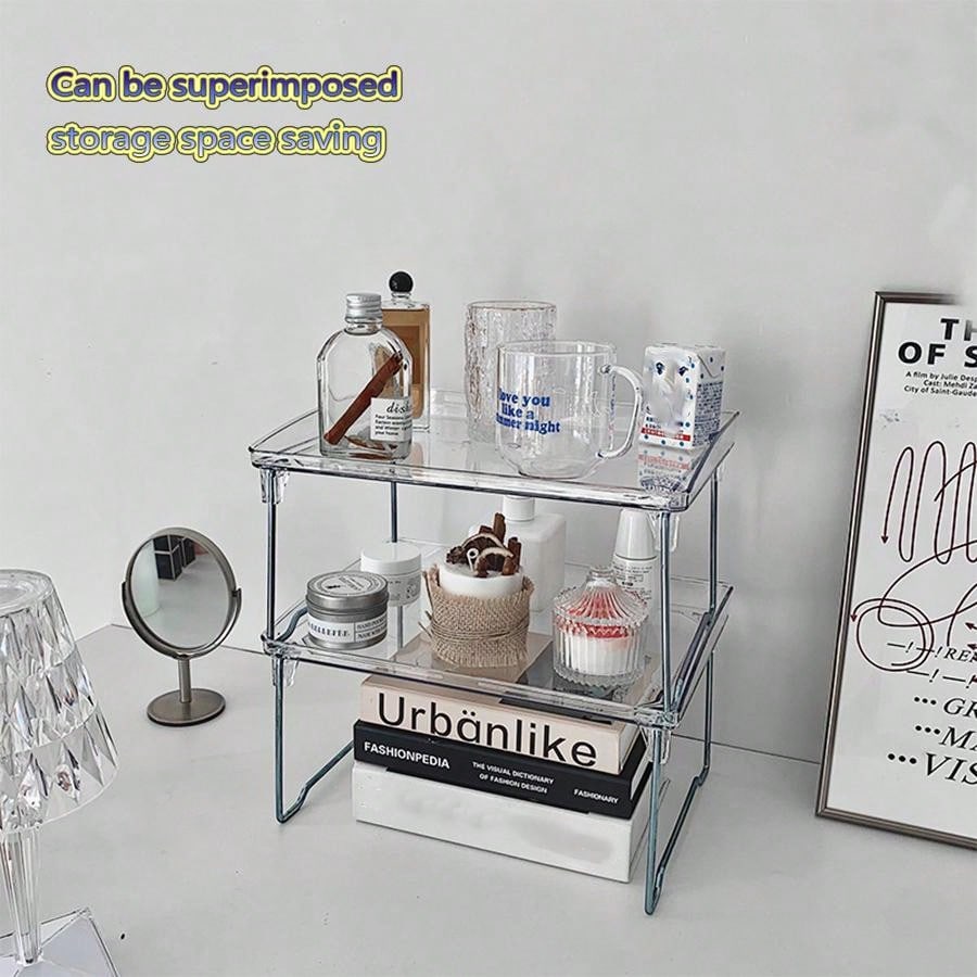 1pc Ins Wind Transparent Storage Shelf Office Can Be Superimposed Shelf Desktop Multi-Layer ...