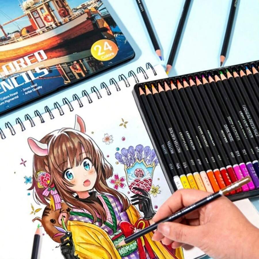 Soft Core Adult Coloring 24pcs Bright Colors Oil Colored Pencils Set ...