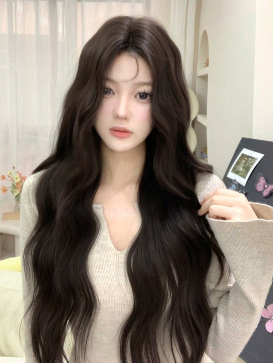 Anterior Forehead Lace Long Natural Wave, Center Split Wig,Anterior ...
