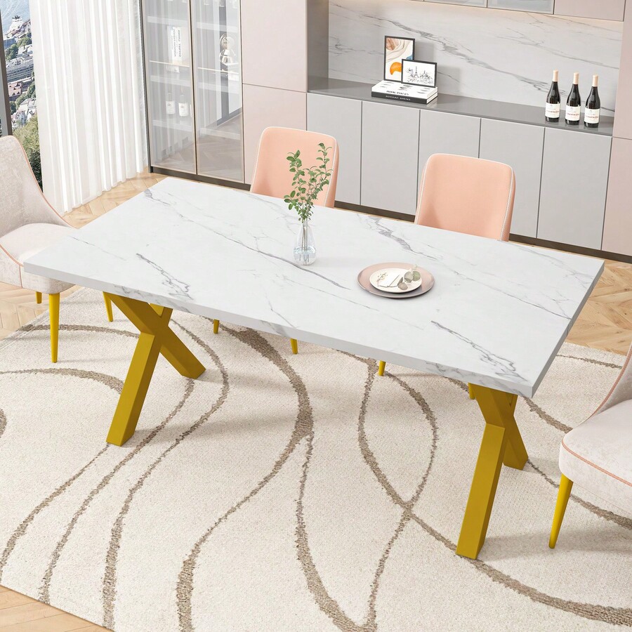 70.87"Modern Square Dining Table With Printed Black Marble Table Top ...