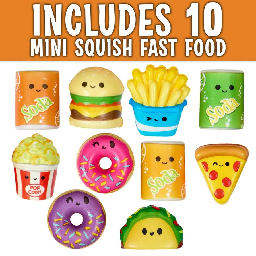 10 Packs Mini Squish Fast Food Toys - Assorted Designs Slow-Rise Stress ...