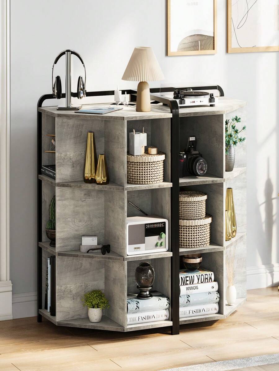 Corner Cabinet With USB Ports And Outlets, Wooden Corner Cube Storage ...