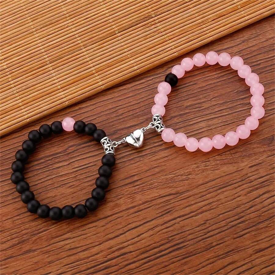 2pcs/Set Stretchable Heart Matching Bracelets, Ideal Gift For Best ...