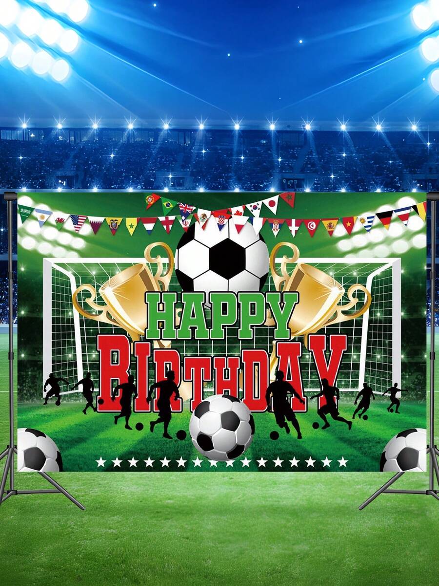 1pc Soccer Trophy Birthday Backdrop, Polyester Fiber Material Football ...