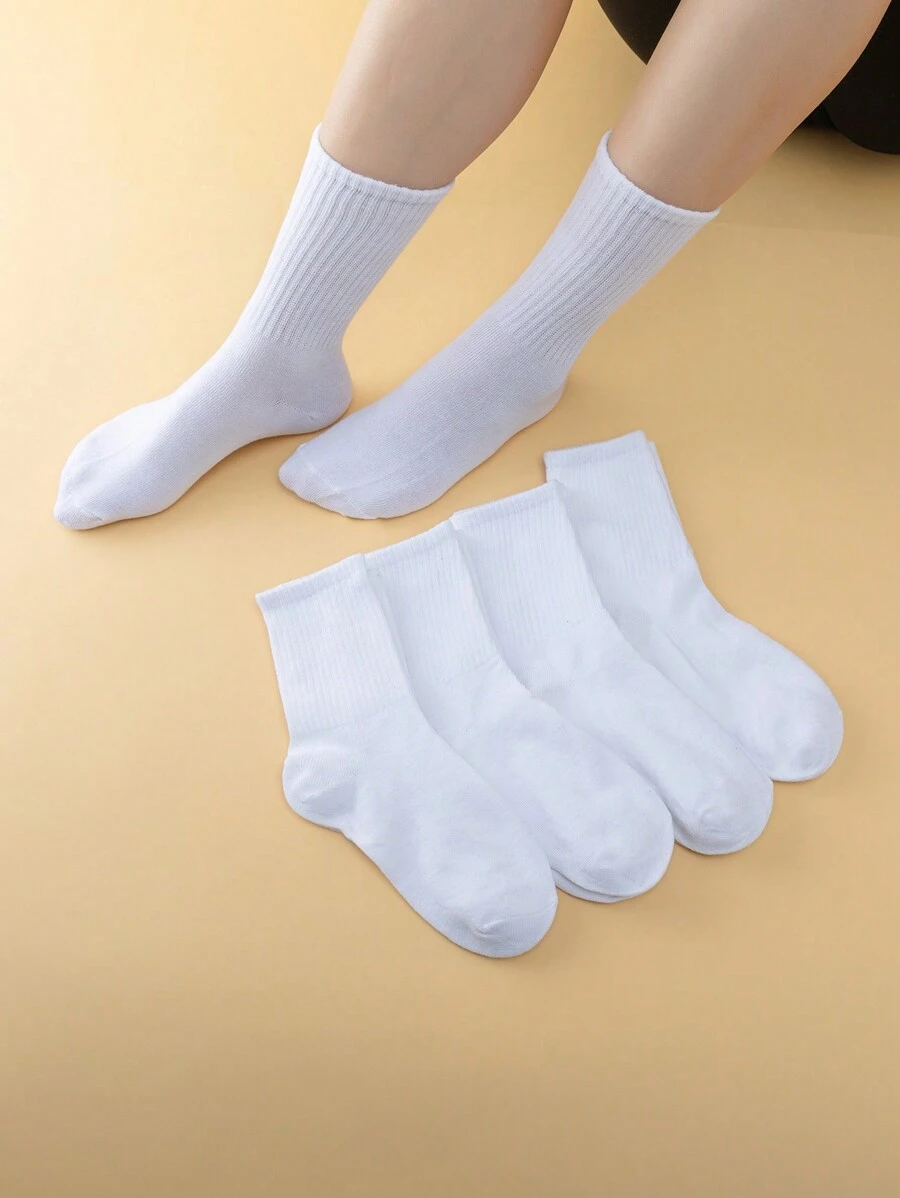 5 Pairs Kids' Solid Color Sports Socks, Sweat Absorbing, Soccer High ...