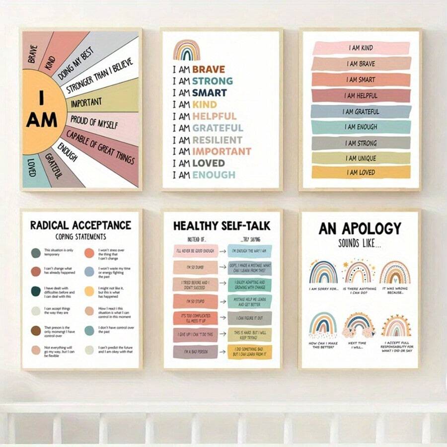 6pcs I Am Positive Affirmations Canvas Wall Art, Growth Mindset Canvas ...