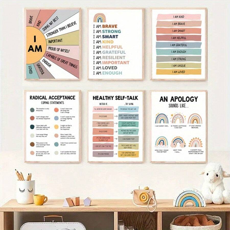 6pcs I Am Positive Affirmations Canvas Wall Art, Growth Mindset Canvas ...