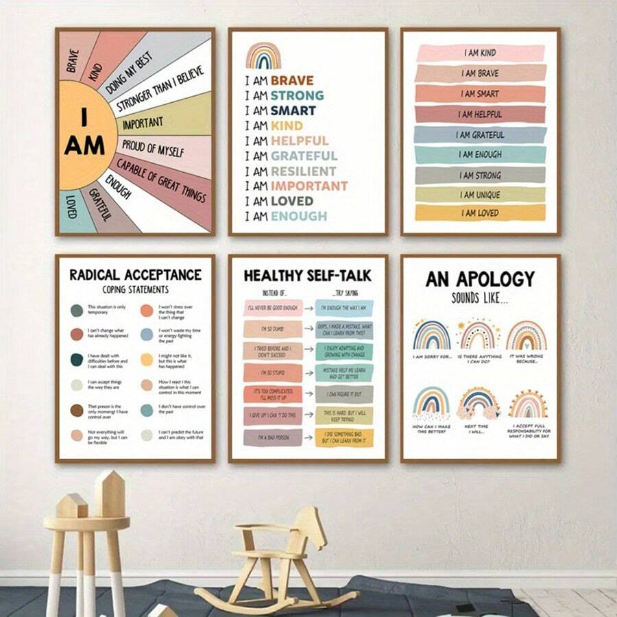 6pcs I Am Positive Affirmations Canvas Wall Art, Growth Mindset Canvas ...