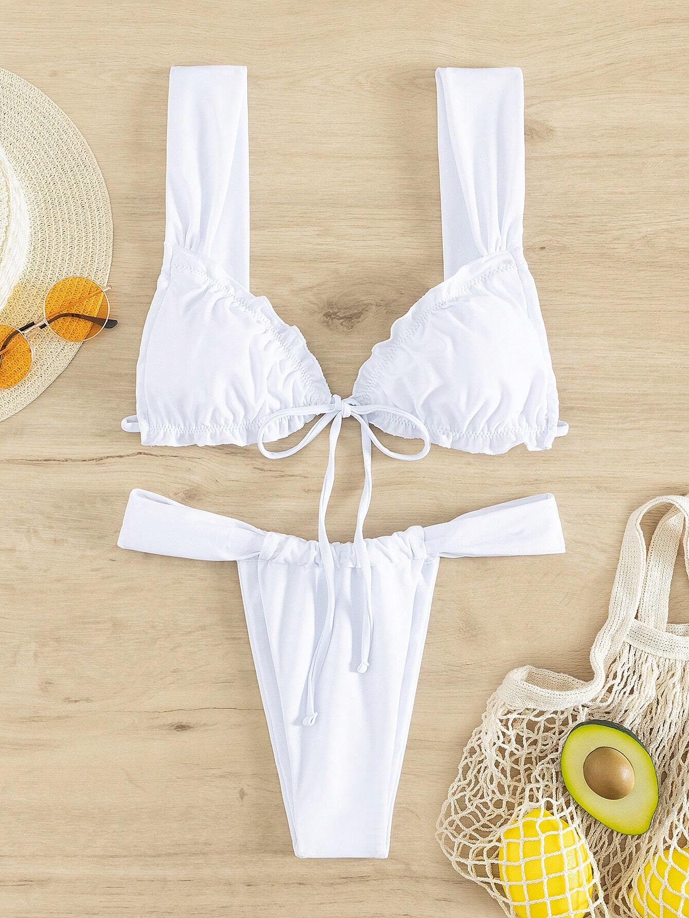 Novo Biquíni Sexy De Cor Sólida De Moda Para Mulheres Com Sistema Separado Design Amarrado Com