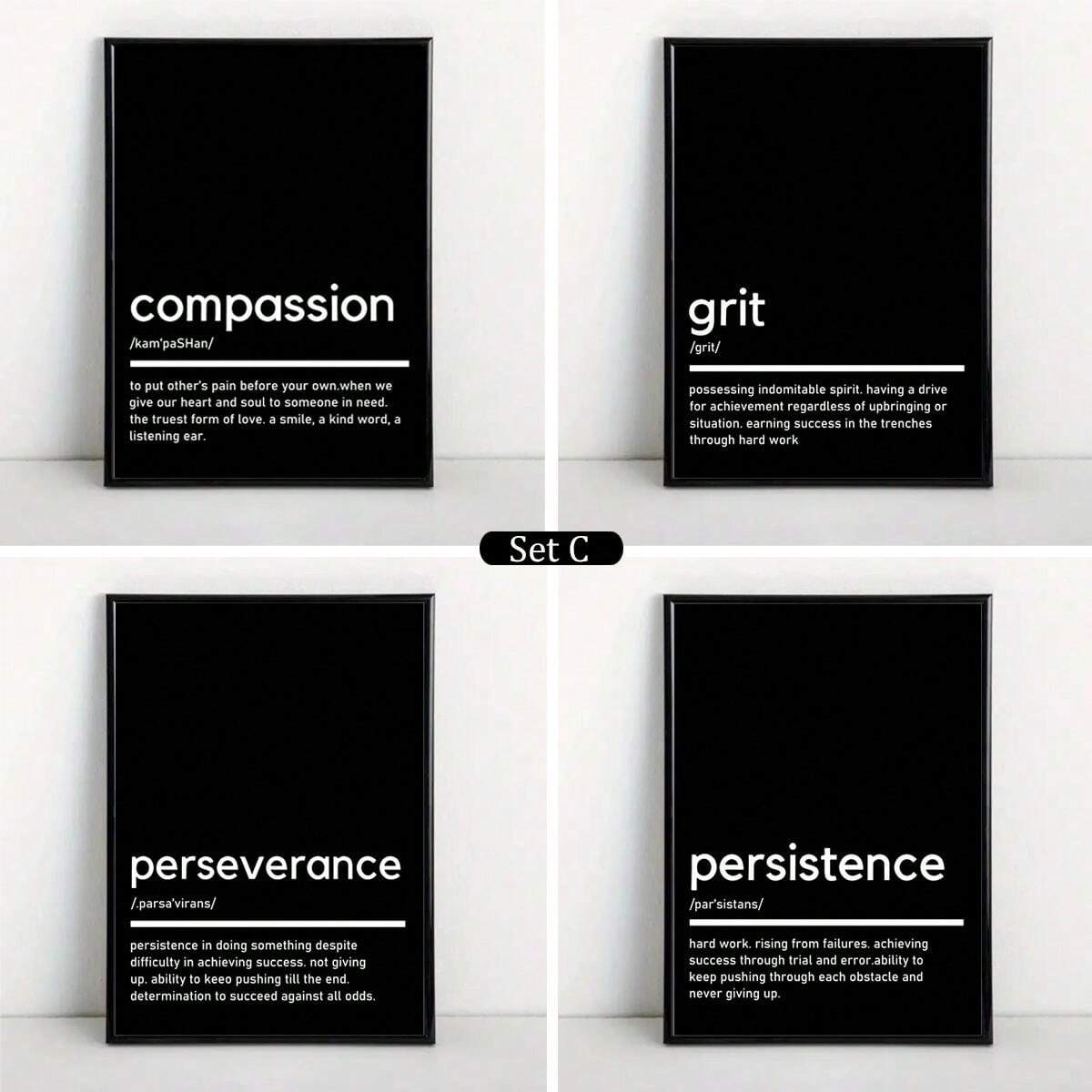 4pcs/Set Canvas Print Posters, Black Ground Minimalistic Motivational ...