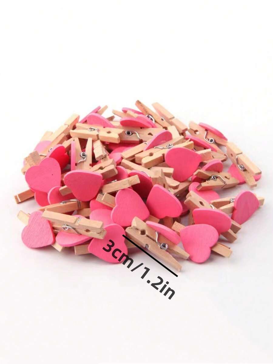 20pcs Pink Heart Shaped Clips, Wood Clothespin For Photo, Mini ...