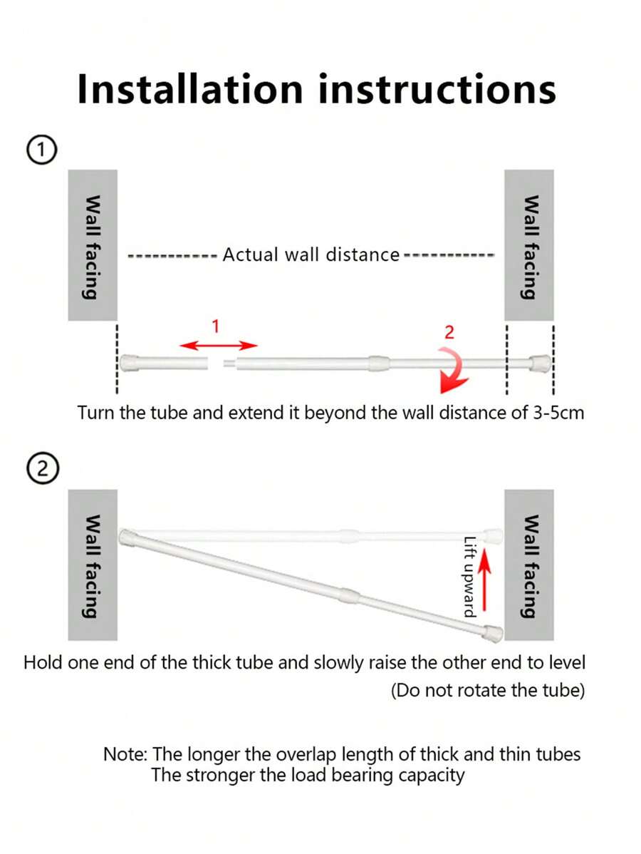 2 Sets Of Black And White No Drill Curtain Rods, Simple Metal Baking ...