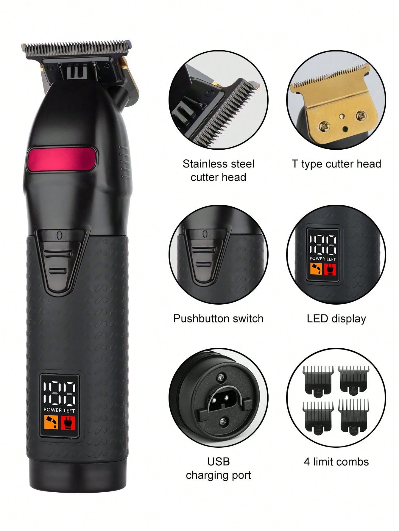 Professional Cordless Hair Trimmer, Hair Clipper T-Blade Hair Clipper ...