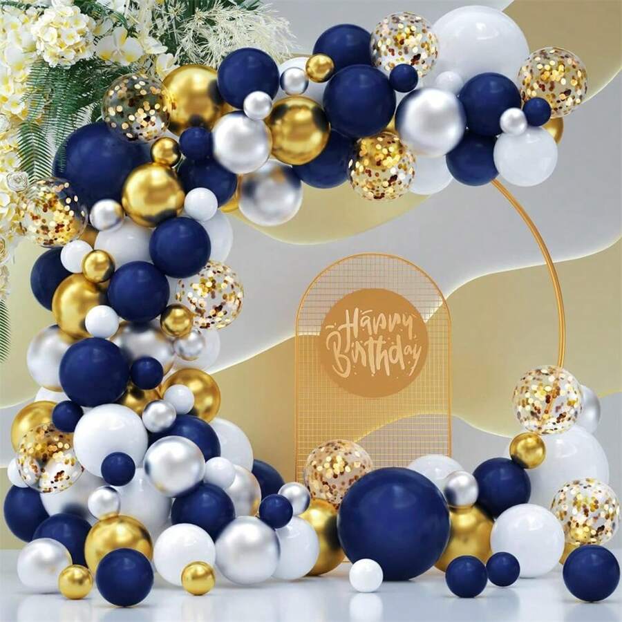 115Pcs Navy Blue And Gold Balloons Garland Kit, Navy Blue White Silver Gold Confetti Balloons ...