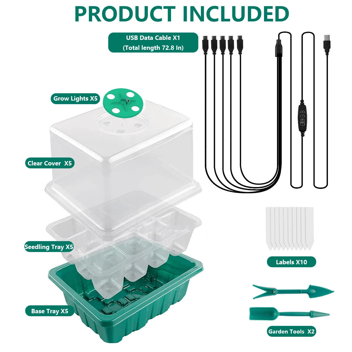 Seed Starter Tray With Grow Light, 5 Pack Plant Germination Kit With ...